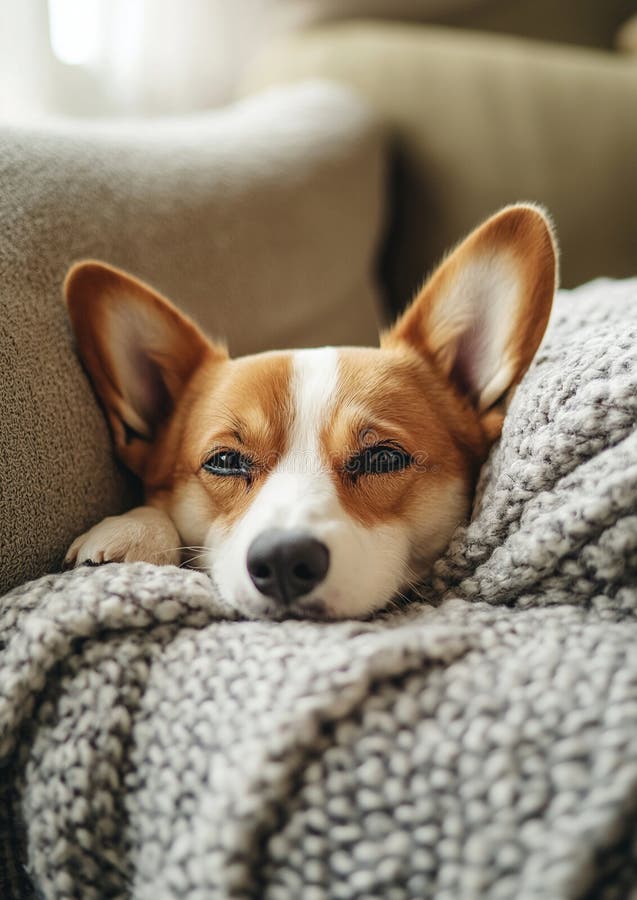 Sleepy Corgi Dog Napping on a Blanket Stock Illustration - Illustration ...