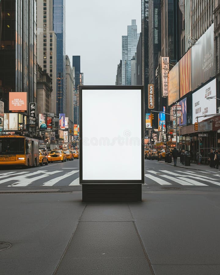 Blank Billboard on Times Square with Neon Lights and Traffic Stock ...