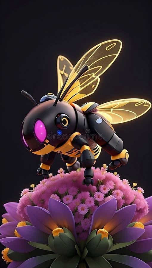 Cute Robotic Bee on Flower Colorful Anime Image , Robotic Technology ...