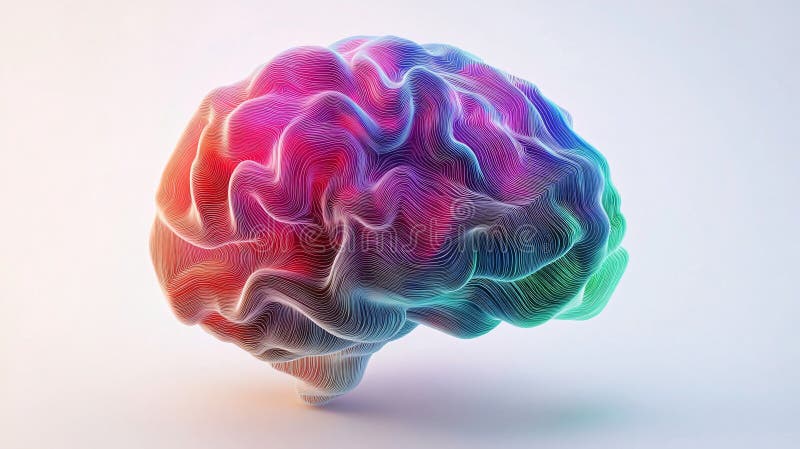 Abstract 3D Brain with Gradient Waves Isolated on White Background ...