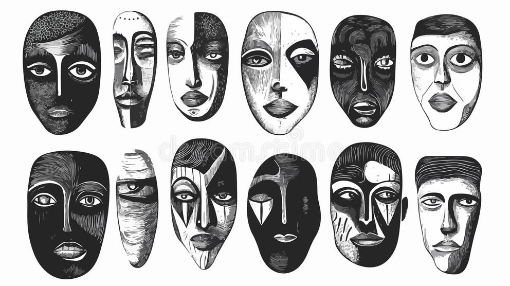 Abstract Engraved Faces and Patterns Collection for Creative Projects ...