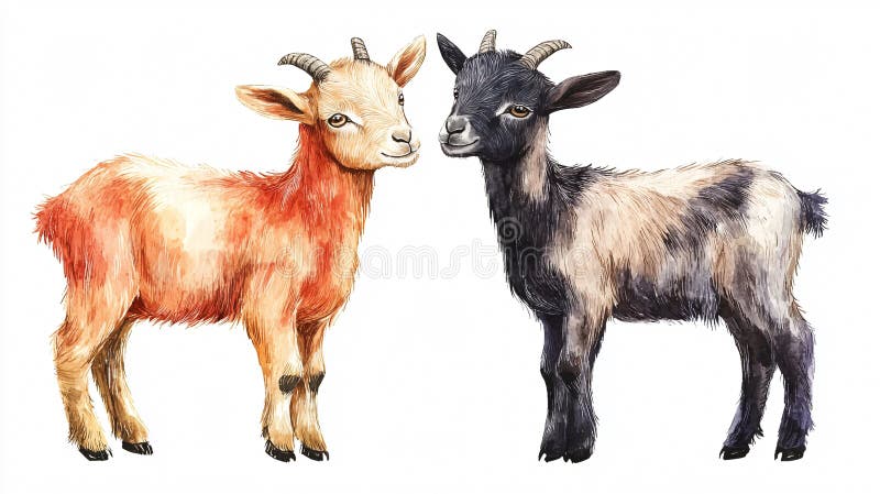 Adorable Pygmy Goats in Cute Watercolor Art Style Vector Illustration ...