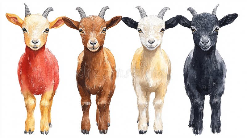 Adorable Pygmy Goats in Cute Watercolor Art Style Vector Illustration ...