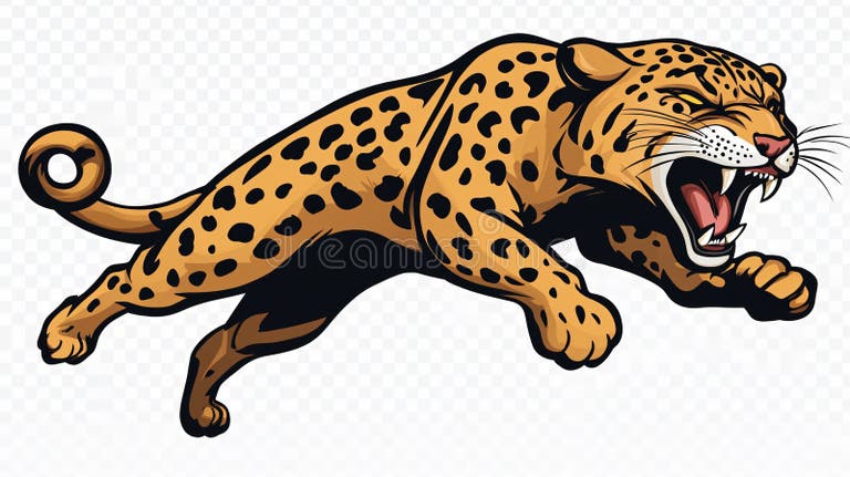 Aggressive Jaguar Leaping Illustration PNG Element Stock Illustration ...