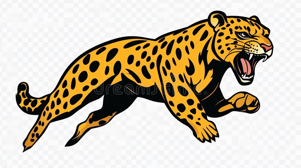 Aggressive Jaguar Leaping Illustration PNG Element Stock Illustration ...