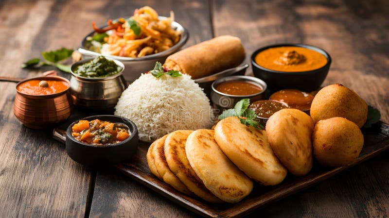 Assorted South Indian Breakfast Foods on Wooden Background for Vibrant ...