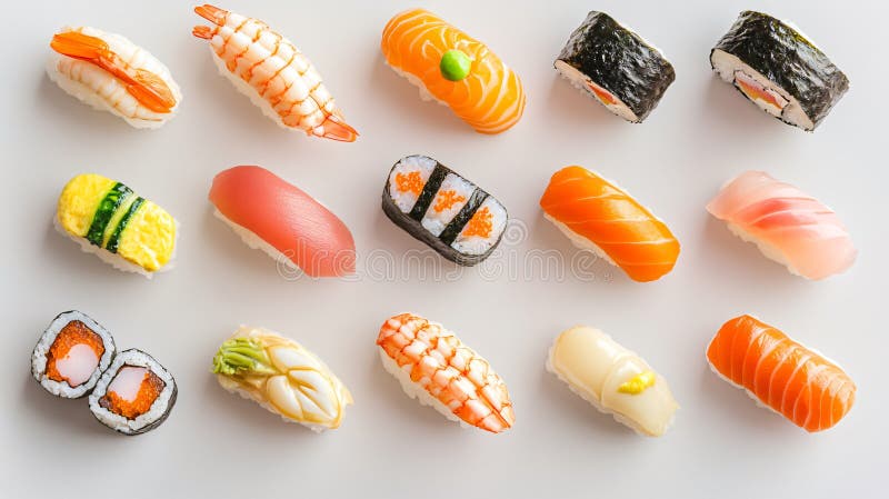 Assorted Sushi Platter on White Background for Food Lovers Stock ...