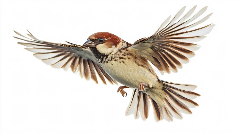 Beautiful Sparrow in Flight with Extended Wings Isolated on White ...