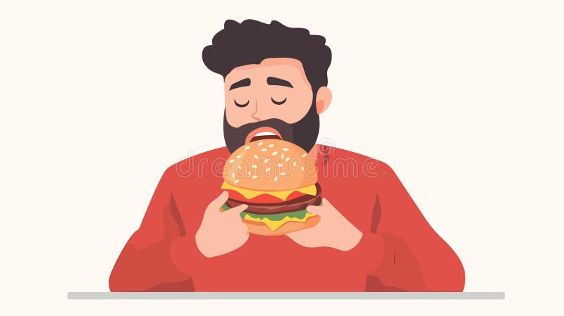 Binge Eating Concept: Sad Guy Eats Lots of Fast Food Vector ...