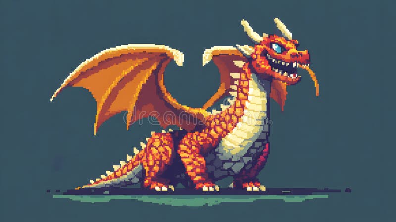 8-Bit Pixel Art Dragon Character Isolated Retro Stock Illustration ...