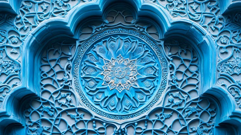 Blue Arabic Ornamental Stone Relief Pattern for Creative Projects Stock ...
