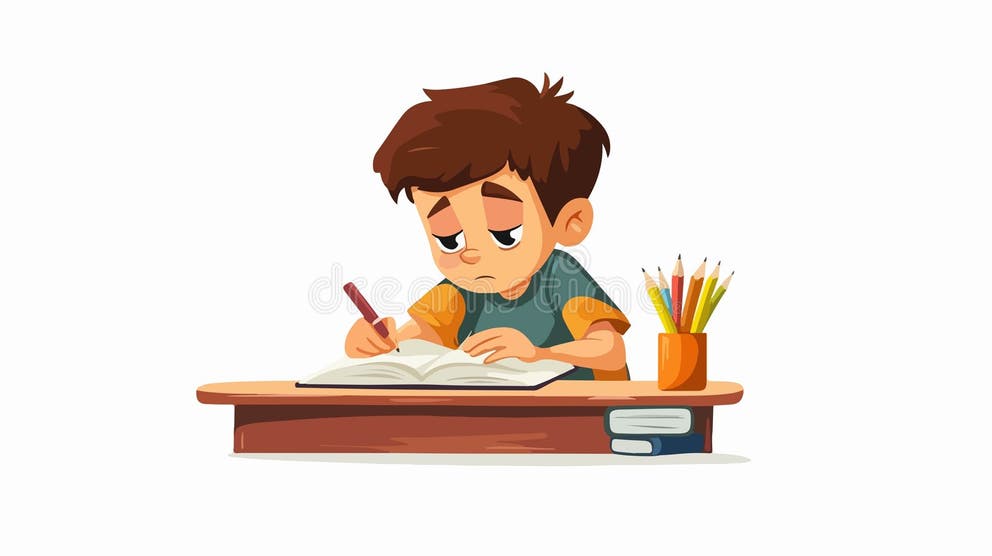 Bored Kid Doing Homework or Sitting on Boring School Chair Stock Vector ...