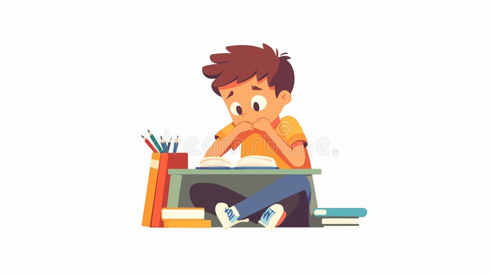 Bored Kid Doing Homework or Sitting on Boring School Chair Stock Vector ...