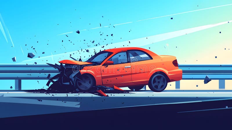 Car Crash Accident with Damaged Guardrail Design Stock Illustration ...
