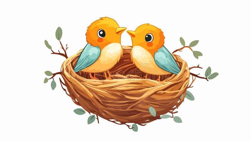 Charming Cartoon Bird Nest Illustration Vector Stock Vector ...