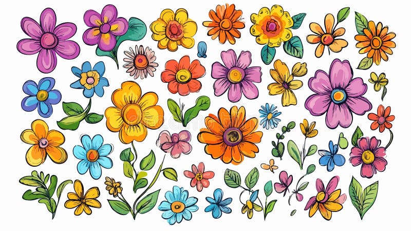 Charming Doodle Isolated Flower Set Vector Image for Professional ...