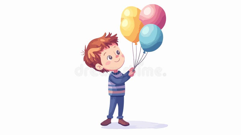 Cheerful Youngster Inflating Colorful Balloons Vector Artwork Stock ...