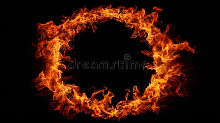 Circular Flames on Black Background - Abstract Fire Circle Art Stock ...