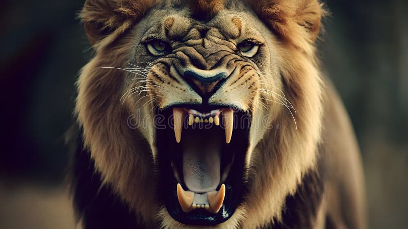 Closeup Front View Roaring Lion Head Portrait Photography Stock ...