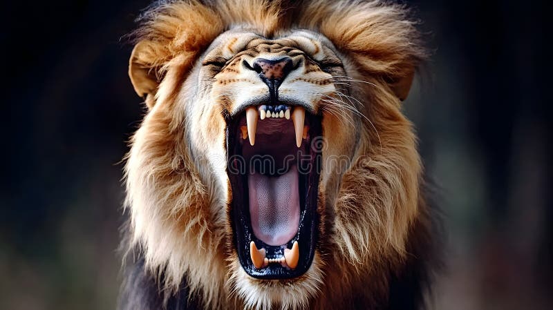 Closeup Front View Roaring Lion Head Portrait Photography Stock ...