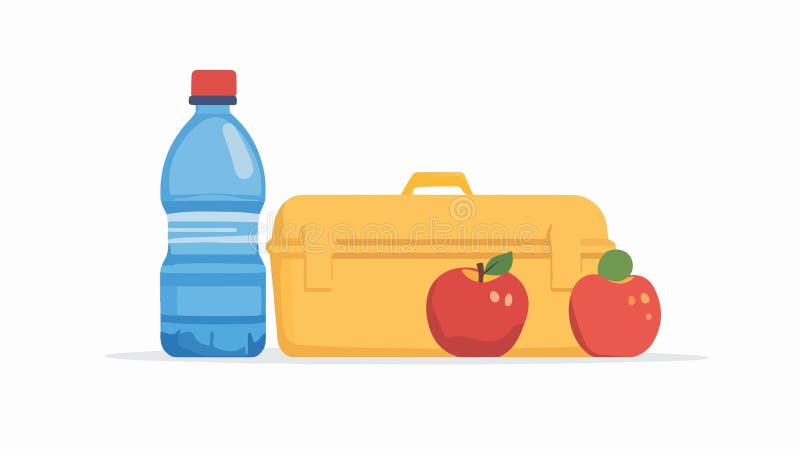 Colorful Vector Cartoon Illustration of Lunch Tiffin Box with Apple and ...