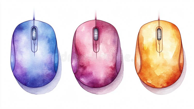 Colorful Watercolor Computer Illustration Set for Design Projects Stock ...