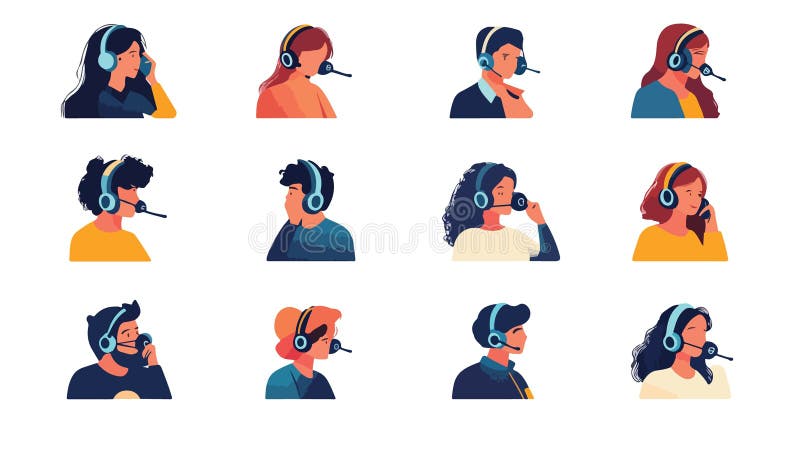 Customer Support Service Set with Operators in Headsets Stock Vector ...