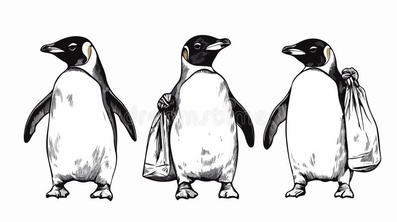 Cute Penguin with Shopping Bags Contours Vector Illustration Stock ...