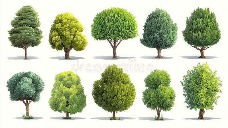 3D Cartoon Clipart Collection of Bush Trees Isolated Stock Illustration ...