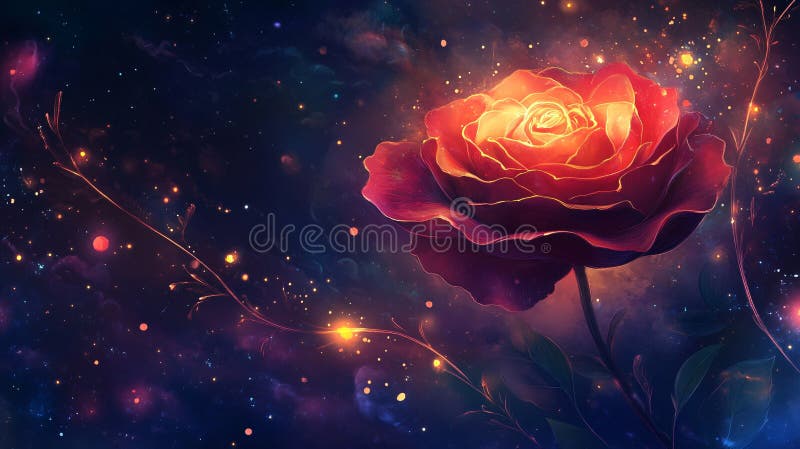 Dark Crimson Rose Velvety Petals Illuminate Beauty Stock Illustration ...
