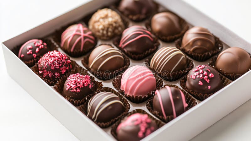 Delicious Assorted Chocolate Truffles in Pink and Red Stock Photo ...