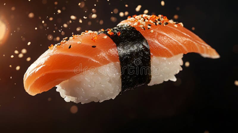 Delicious Two Salmon Sushi Nigiri Wrapped in Rice and Seaweed Stock ...