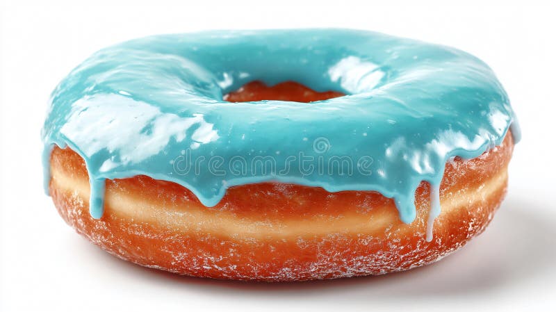 Delicious Wide-Angle Cyan Glazed Donut on White Background Stock ...