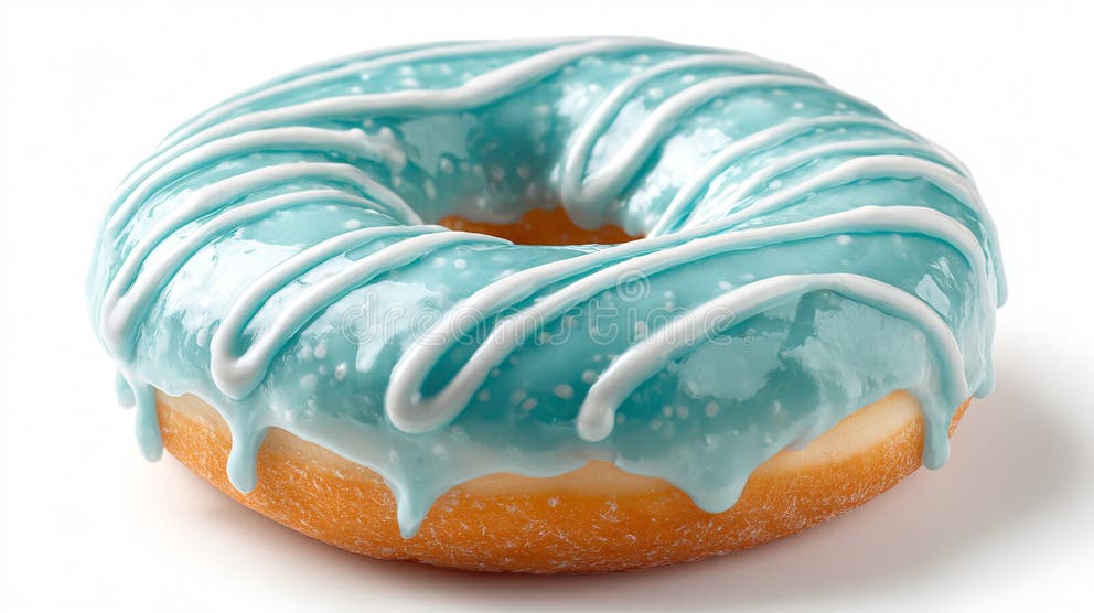 Delicious Wide-Angle Cyan Glazed Donut on White Background Stock ...
