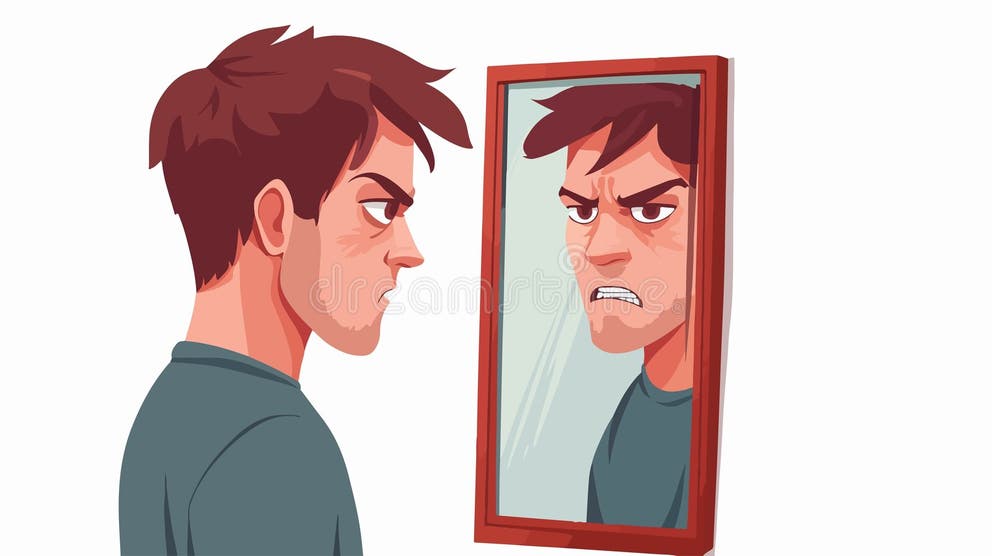 Depressed Man Criticizing Reflection in Mirror Stock Vector ...