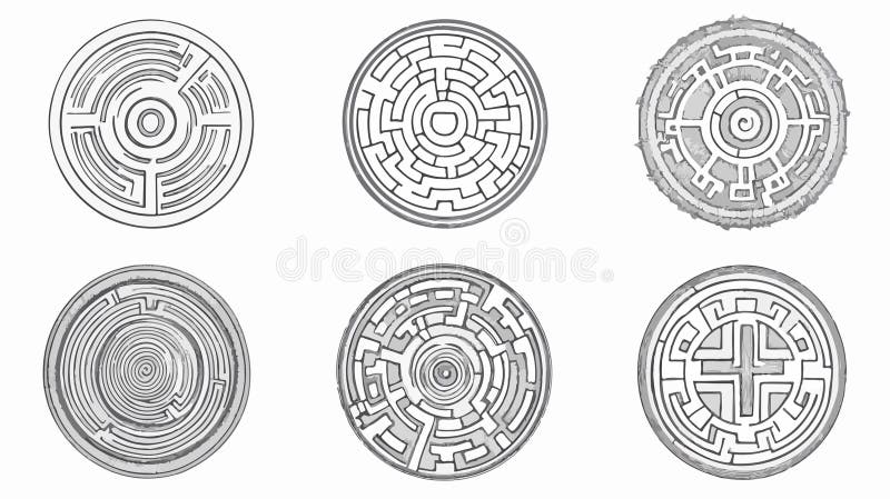 Detailed Circular Mazes and Labyrinths Engraved Set for Creative ...