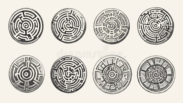 Detailed Circular Mazes and Labyrinths Engraved Set for Creative ...
