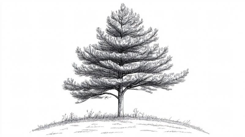 Detailed Pine Tree Continuous Line Drawing for Designers and Artists ...