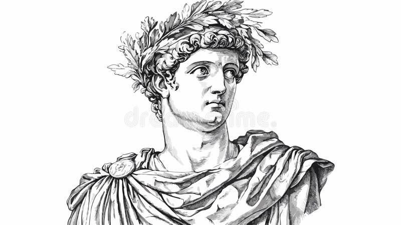 Detailed Roman Bust Engraving with Laurel Wreath: Historical Artwork ...