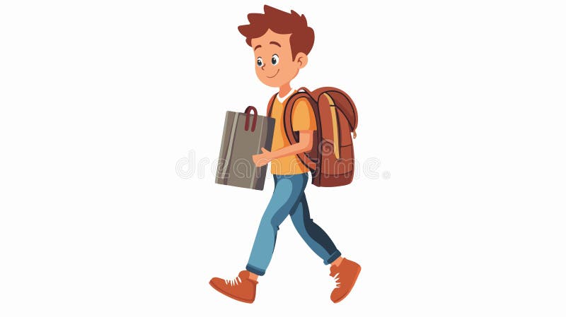 Determined School Boy Carrying Heavy School Bag on White Background ...
