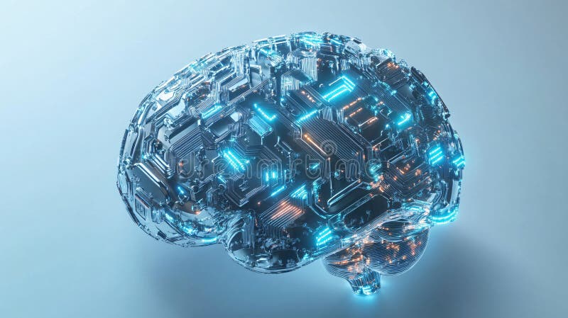 Digital Artificial Intelligence Electronic Brain Metallic Construct Stock Illustration ...