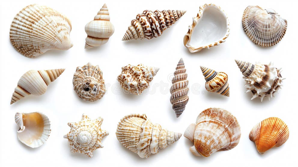 Diverse Collection of Seashells in Various Shapes and Sizes Stock Photo ...