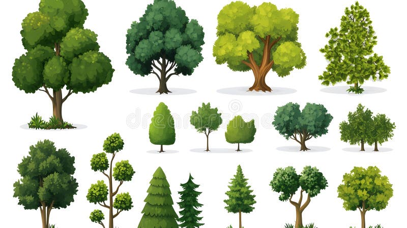 Diverse Trees and Garden Elements in Vibrant Display Stock Illustration ...