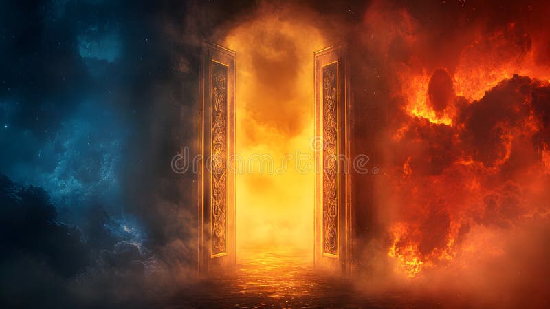 Divine Transition: Animation of Heavenly Paradise and Fiery Hell Gate ...