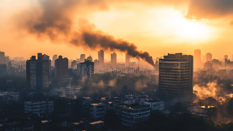 Dramatic Aerial View of Urban Destruction from High-Rise Building Stock ...
