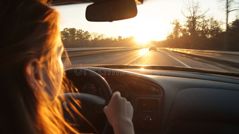 Driving Car Point of View Perspective with Scenic Road View Stock ...