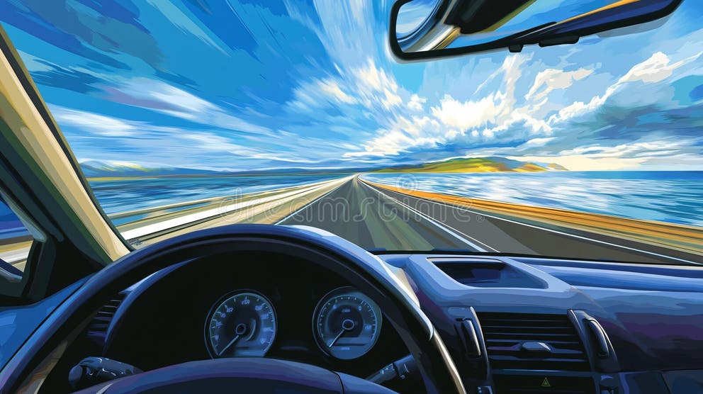 Driving Car Point of View Perspective with Scenic Road View Stock ...