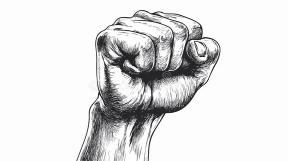 Dynamic Raised Clenched Fist Hand Sketch for Strong Concept Stock ...