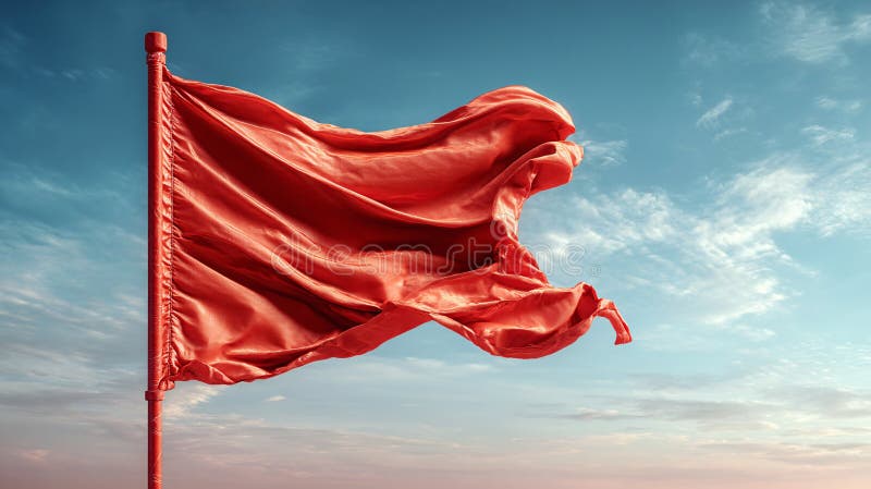 Dynamic Red Flag Fluttering in Wind Cut Out Image Stock Illustration ...