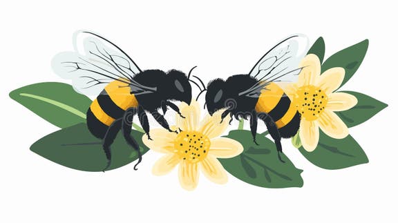 Eastern Bumble Bee Pollinating Queen and Male Bee Stock Illustration ...